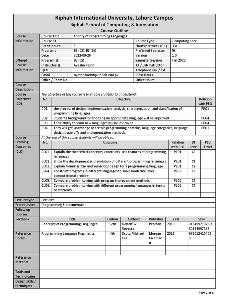 Course Log Theory Of Programming Languages Pdf Parsing Variable Computer Science