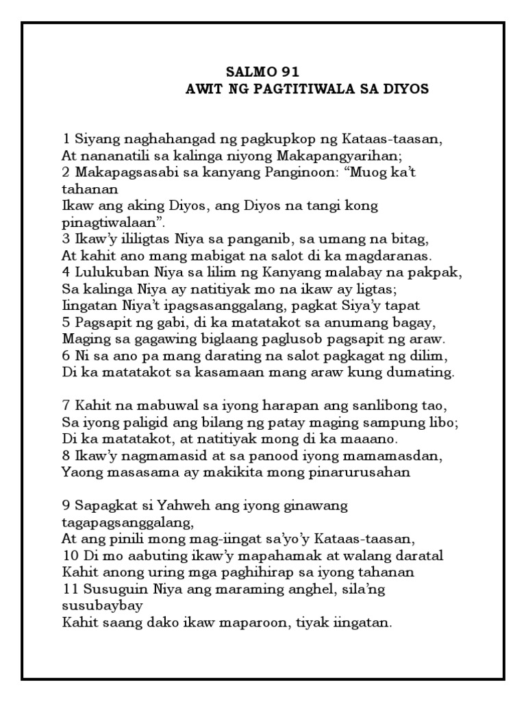 Salmo 91 Awit NG Pagtitiwala Sa Diyos | PDF