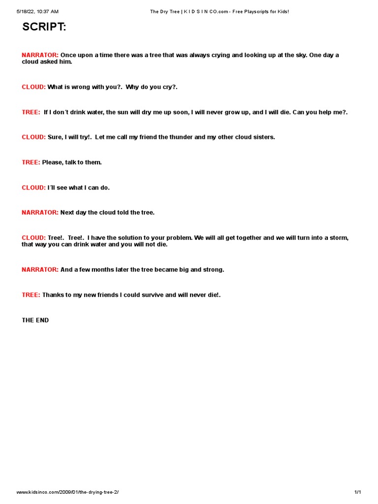 The Dry Tree - K I D S I N CO - Com - Free Playscripts For Kids! | PDF ...