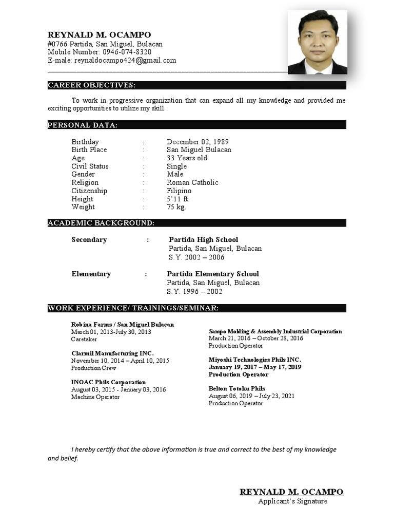 ReynalD Ocampo Resume | PDF
