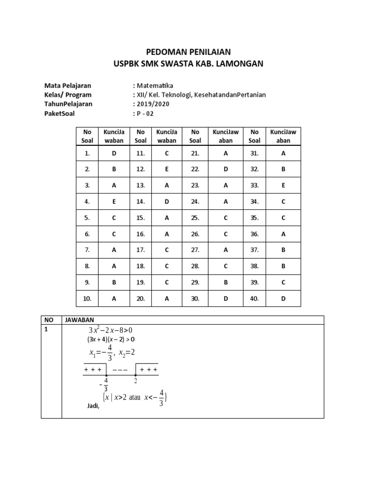 KUNCI Matematika P3 | PDF