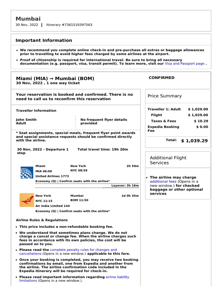 Sample Ticket | PDF | Fee | Aviation