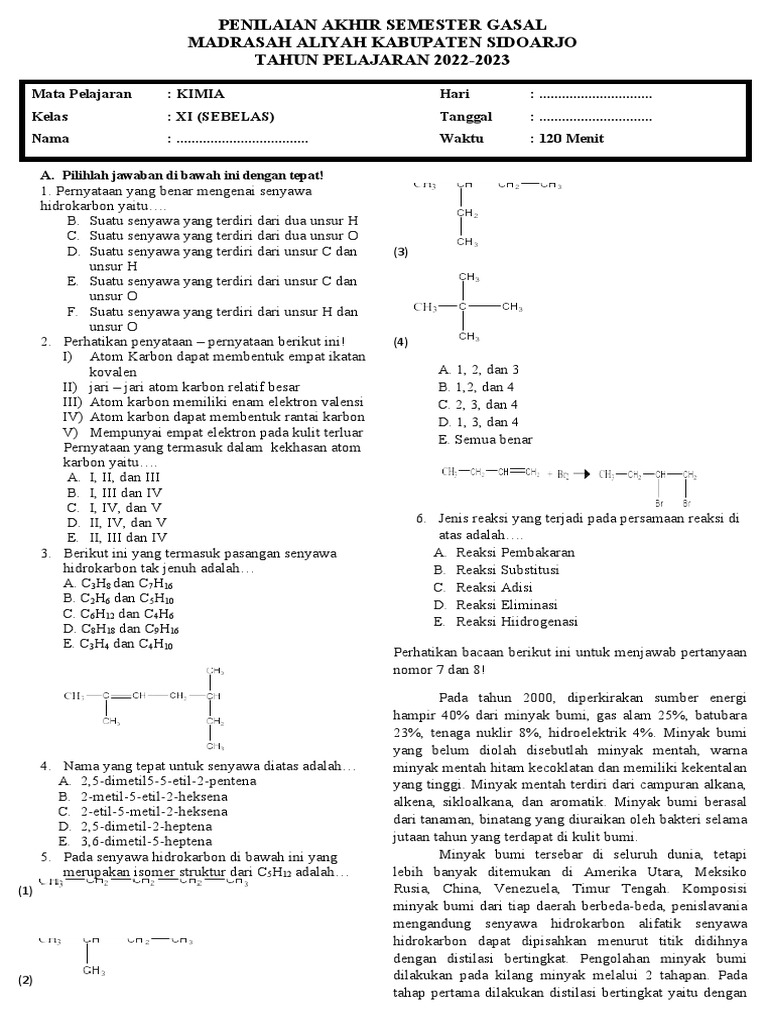 Soal Pas Kimia Kelas Xi | PDF