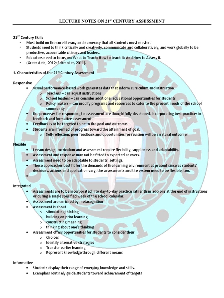 LECTURE NOTES 4 21st CENTURY ASSESSMENT | PDF | Educational Assessment ... LECTURE NOTES 4 21st CENTURY ASSESSMENT | PDF | Educational Assessment ...
