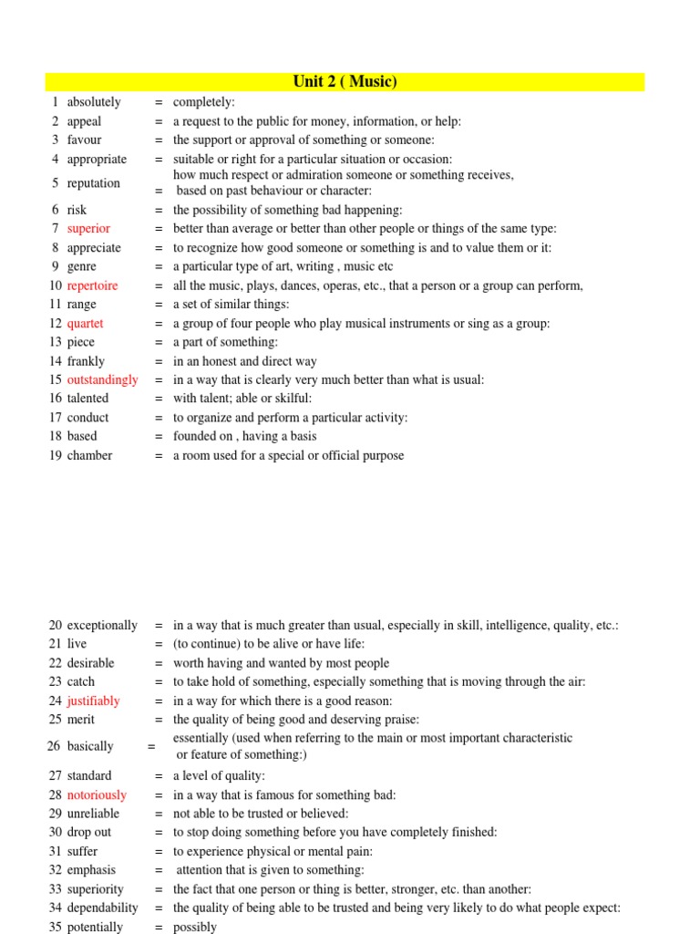Unit 2 Music Vocabulary | PDF | Cognitive Science | Psychology