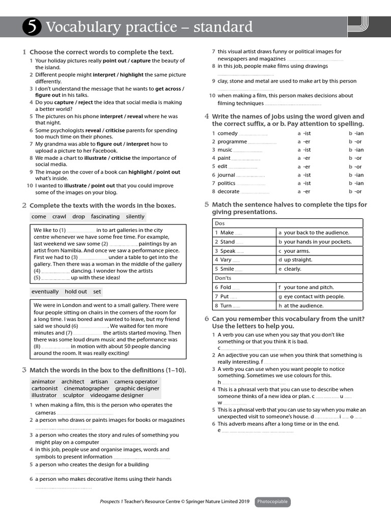FP1 U05 Vocabulary Practice Standard | PDF