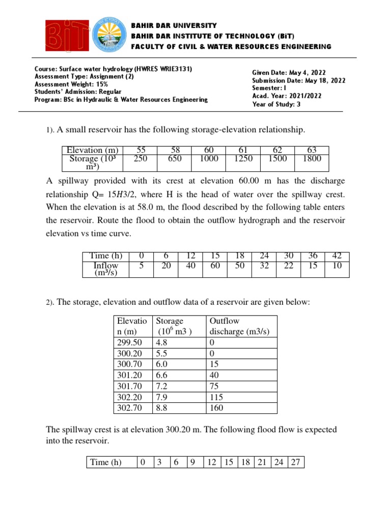 Assignment 2 (Two) | PDF | Discharge (Hydrology) | Hydrology