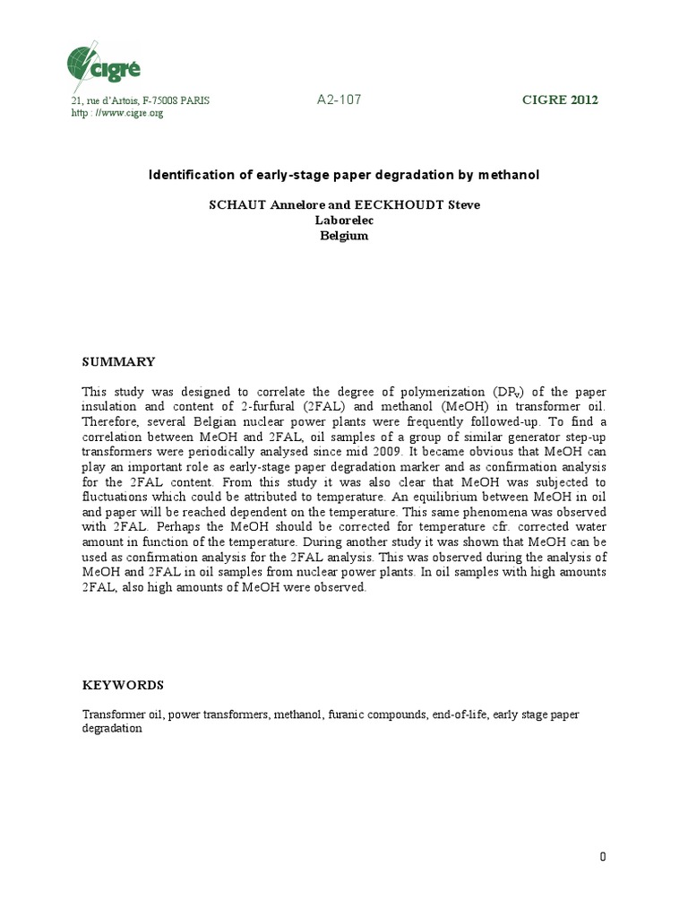 Identification of Early-Stage Paper Degradation by Methanol SCHAUT ...