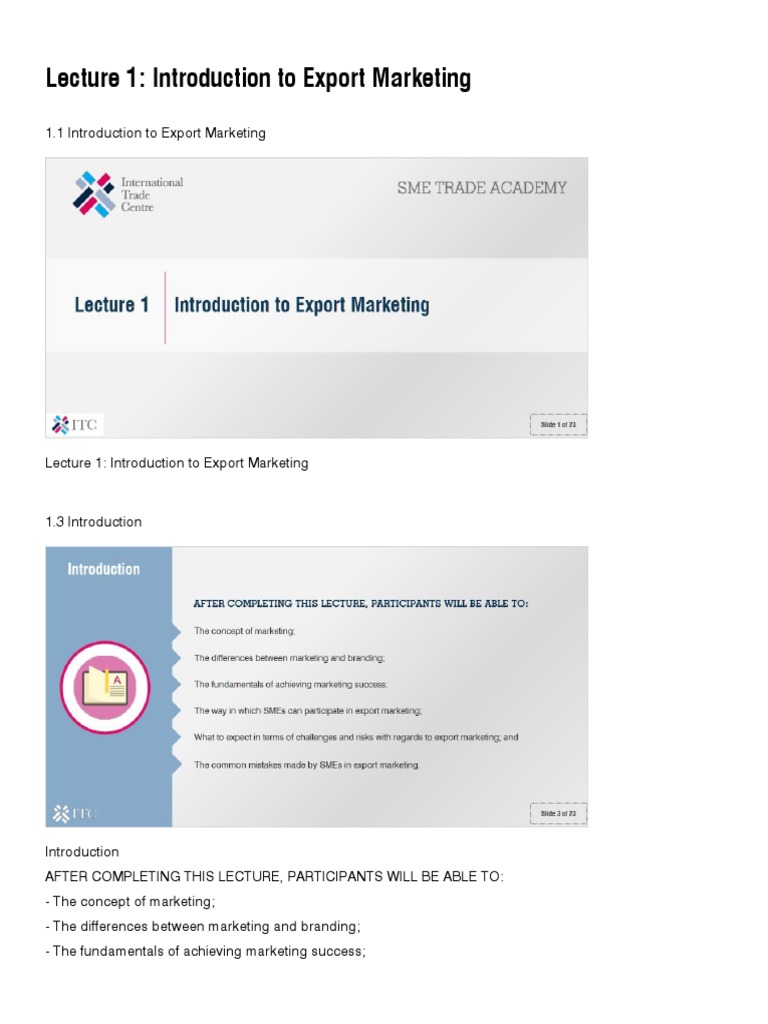 PDF Copy of Lecture 1 Introduction To Export Marketing | PDF