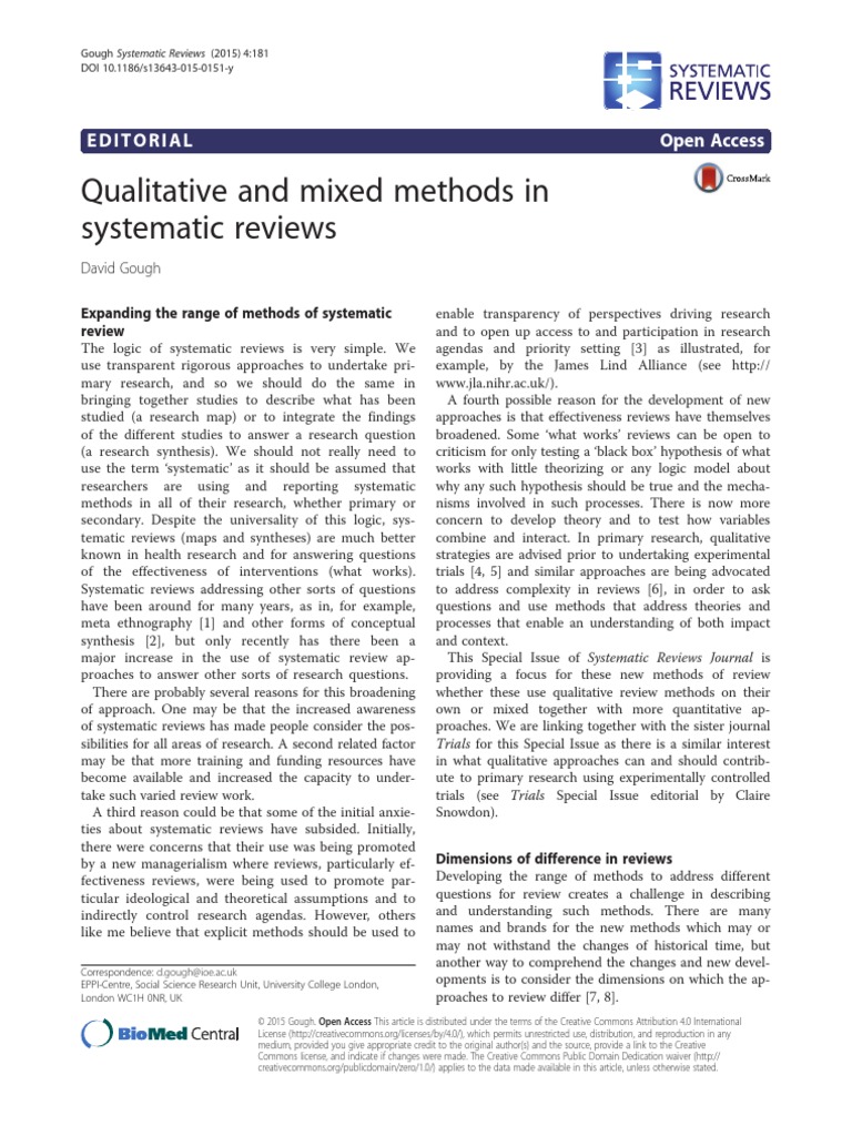 Qualitative and Mixed Methods in Systematic Review | PDF | Systematic ...