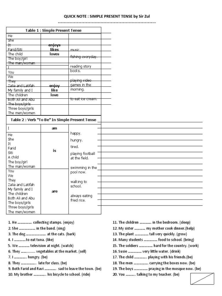 Simple Present Tense Exercise Pdf Language Mechanics Grammar