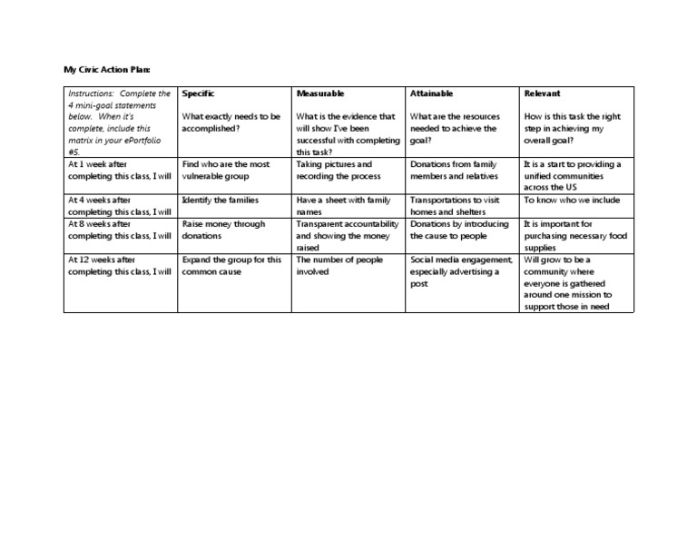 Eportfolio 5 My Civic Action Plan Matrix | PDF