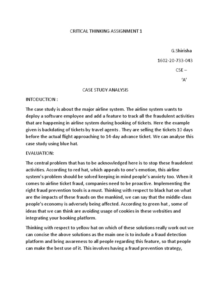 Critical Thinking Assignment 1 | PDF