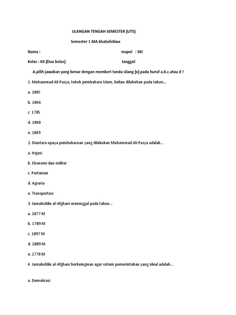 Soal Uts Ski Kls 12 | PDF