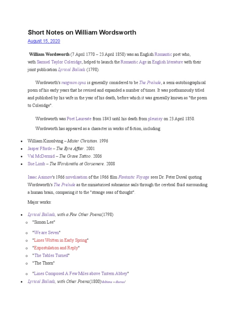 William Wordsworth: Key Achievements | PDF | William Wordsworth | Poetry