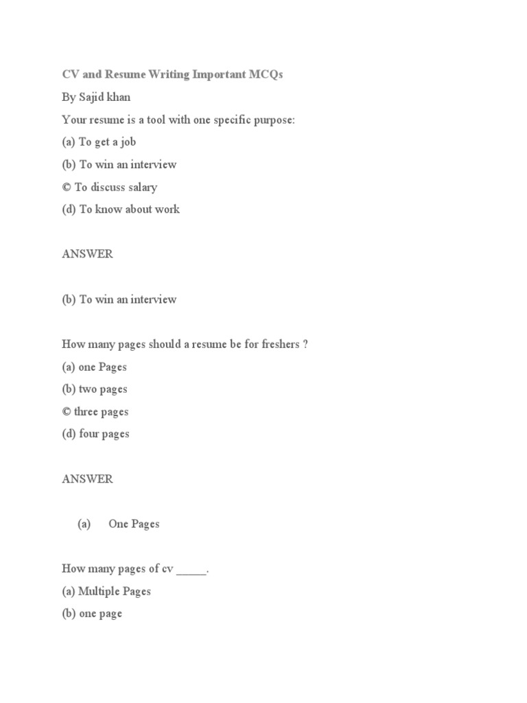 CV and Job Application Mcqs | PDF