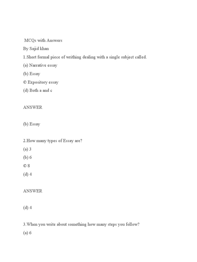 Writing Eassy Mcqs | PDF | Essays | Brainstorming