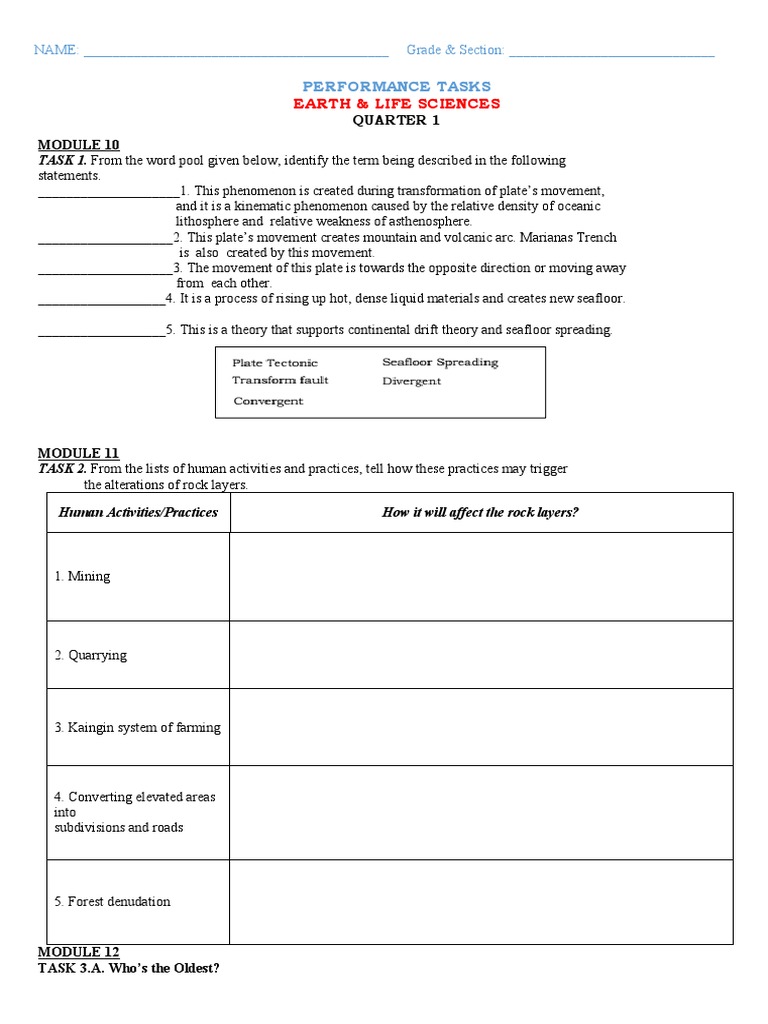 Performance Tasks in Science 8 | PDF | Plate Tectonics | Fresh Water