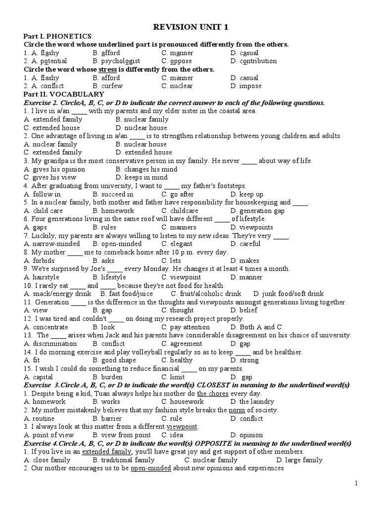 Revision Unit 1 | PDF