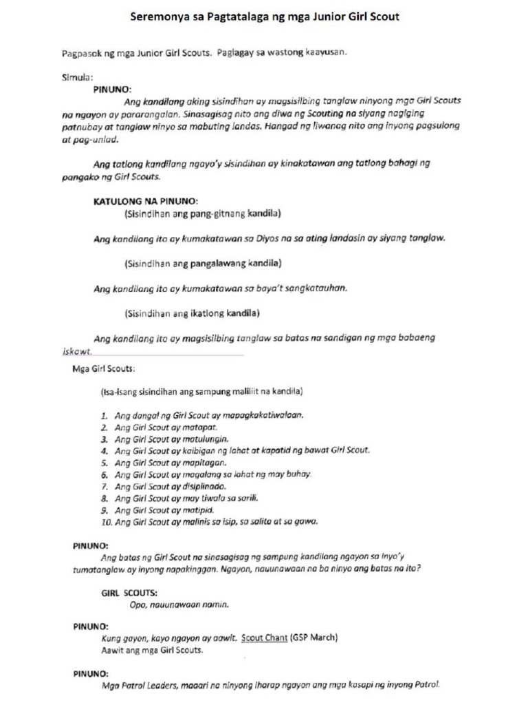 Seremonya NG Pagtatalaga NG Girl Scout | PDF