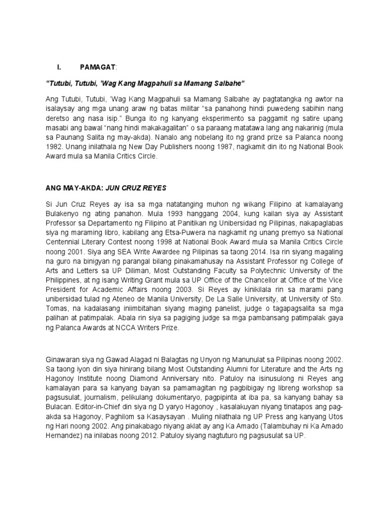 Tutubi Tutubi Huwag Papahuli Sa Mamang Salbahe | PDF