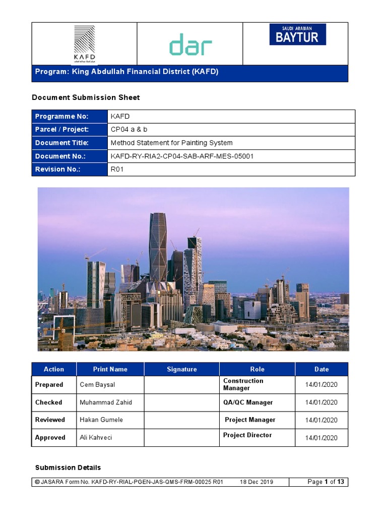 Method Statement For Painting System KAFD-RY-RIA2-CP04-SAB-ARF-MES-05001 Rev.01 | PDF | Paint ...
