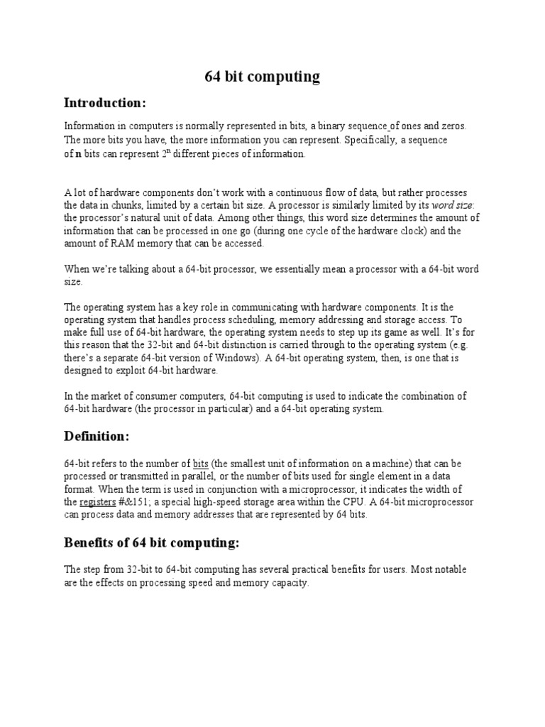 64 Bit Computig Pdf 64 Bit Computing Central Processing Unit