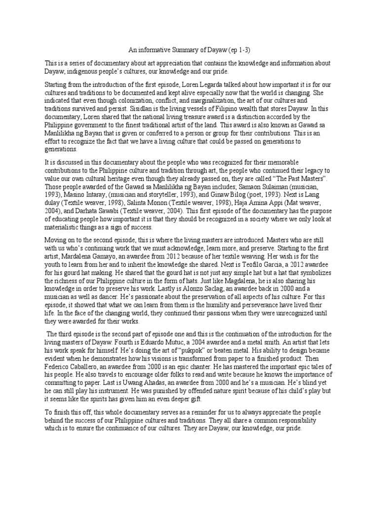 An Informative Summary of Dayaw | PDF | Philippines