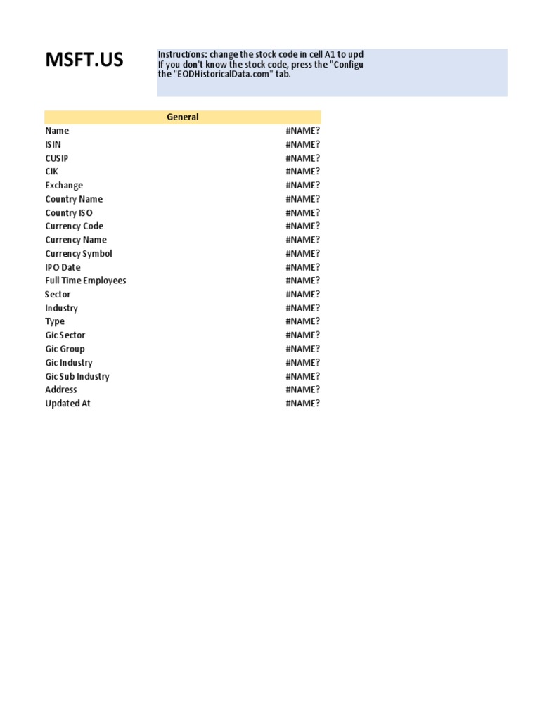Excel Price Feed Eod Historical Data Template | PDF