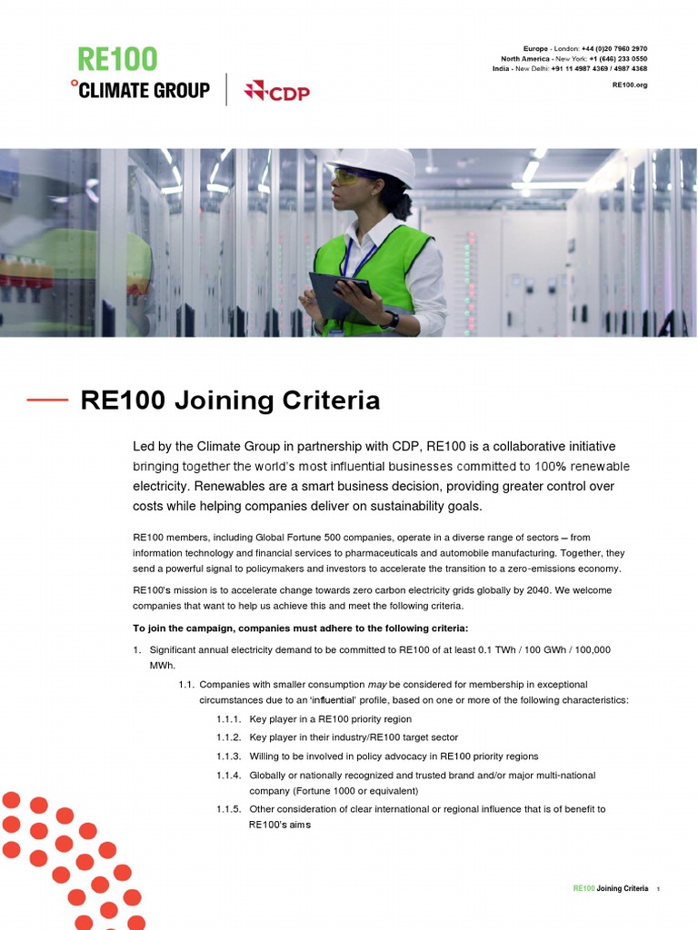 RE100 Joining Criteria Aug 2021 - 1 | PDF