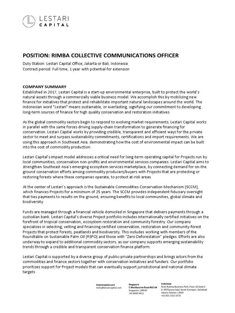 Rimba Collective Communications Officer 1 Pdf Conservation Biology Sustainability