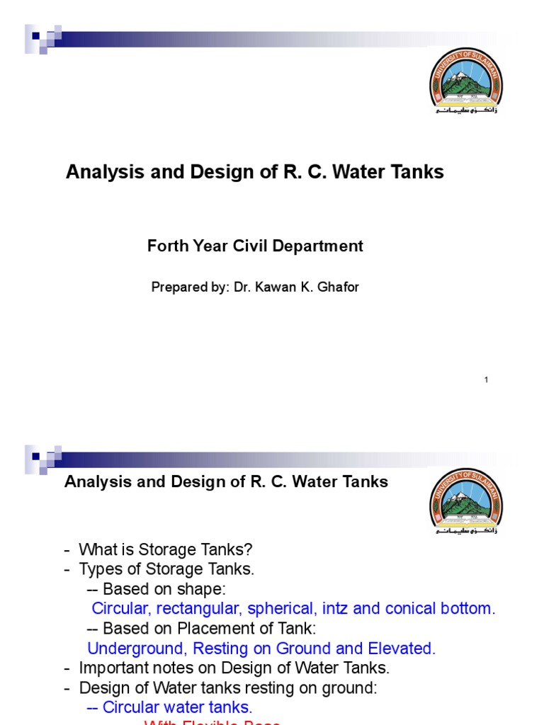Lecture - 4 - Analysis and Design of R. C. Water Tanks | PDF | Stress (Mechanics) | Concrete