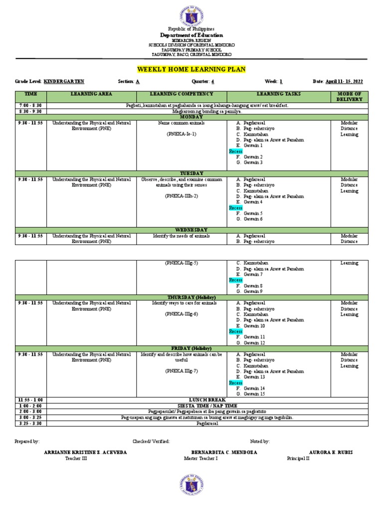 (Quarter 4 - Week1-10) Kinder WHLP S.Y. 2021 - 2022 | PDF | Cognitive Science | Cognition