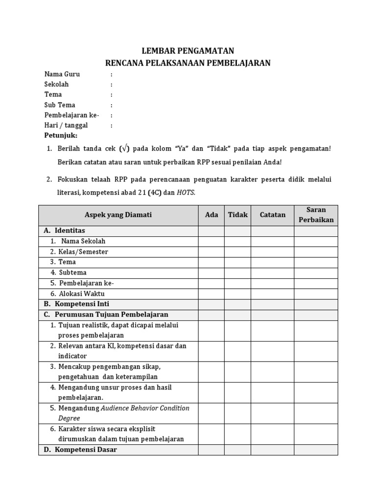 Lembar Penilaian RPP | PDF