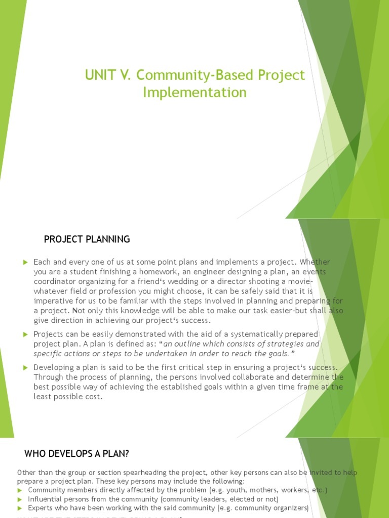 V. Community Based Project Implementation | PDF | Goal | Evaluation