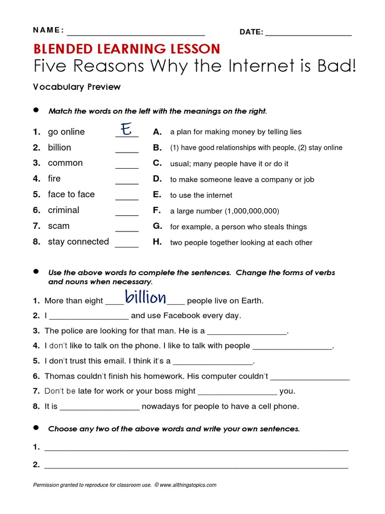 Lesson Five Reasons Internet Is Bad 20221113 | PDF | Internet | Linguistics