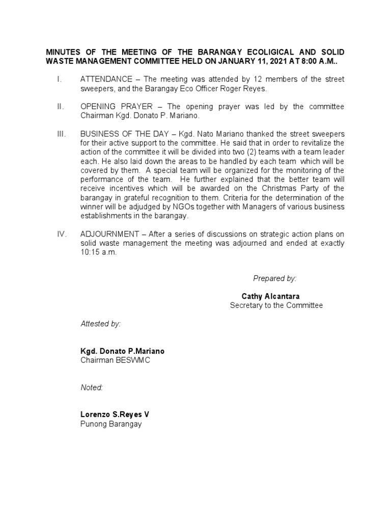 BESWMC Meeting Minutes Summary | PDF