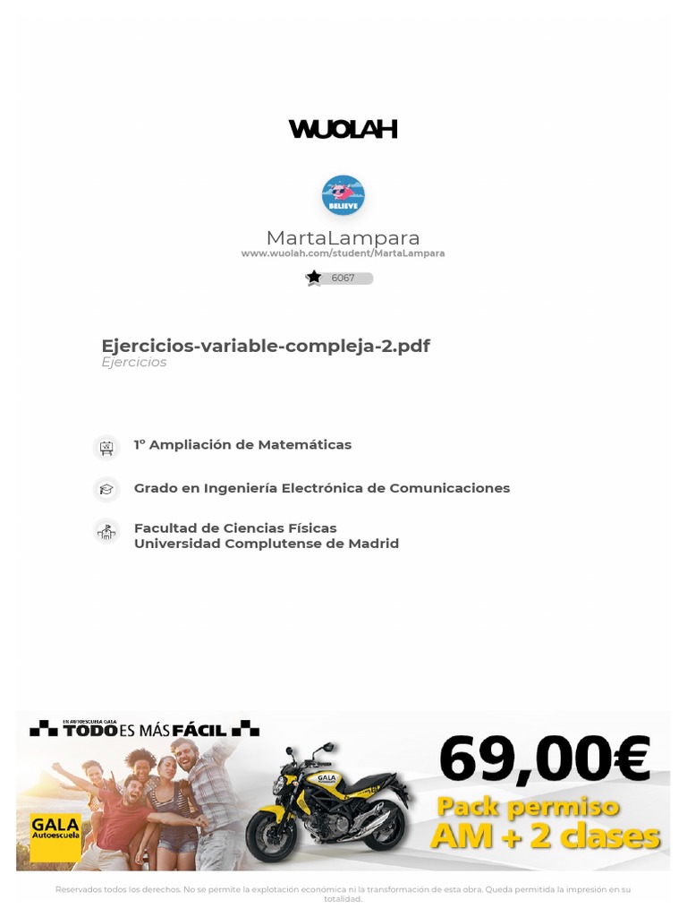 Ejercicios Variable Compleja 2 | PDF | Función (Matemáticas) | Análisis complejo