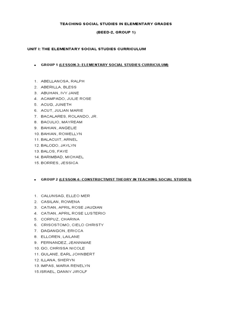Teaching Social Studies in Elementary Grades Groupings | PDF | Social ...