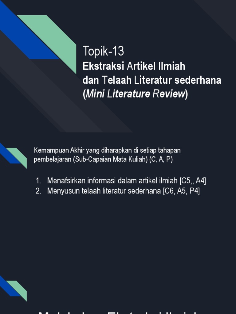 Ekstraksi Artikel Ilmiah Dan Telaah Literatur Sederhana (Mini ...