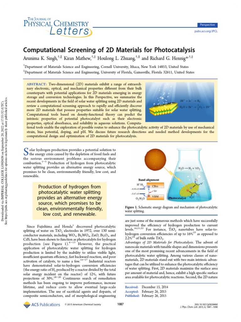 Computational Screening of 2D Materials For Photocatalysis | Download Free PDF | Solvation ...
