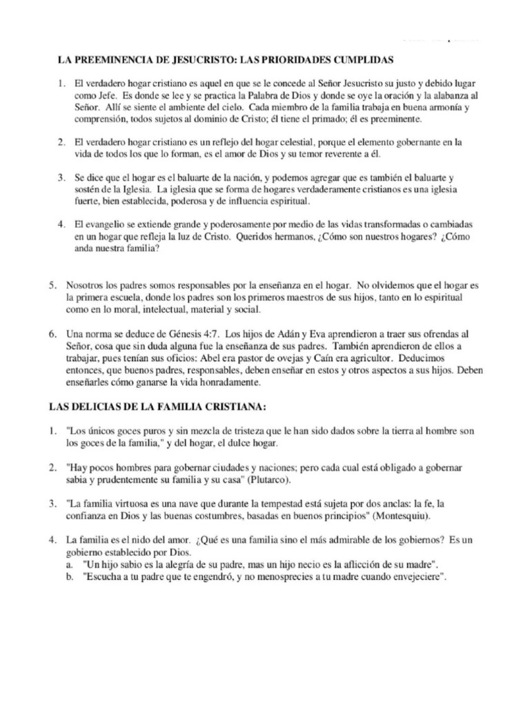 La Preeminencia de Cristo en El Hogar | PDF