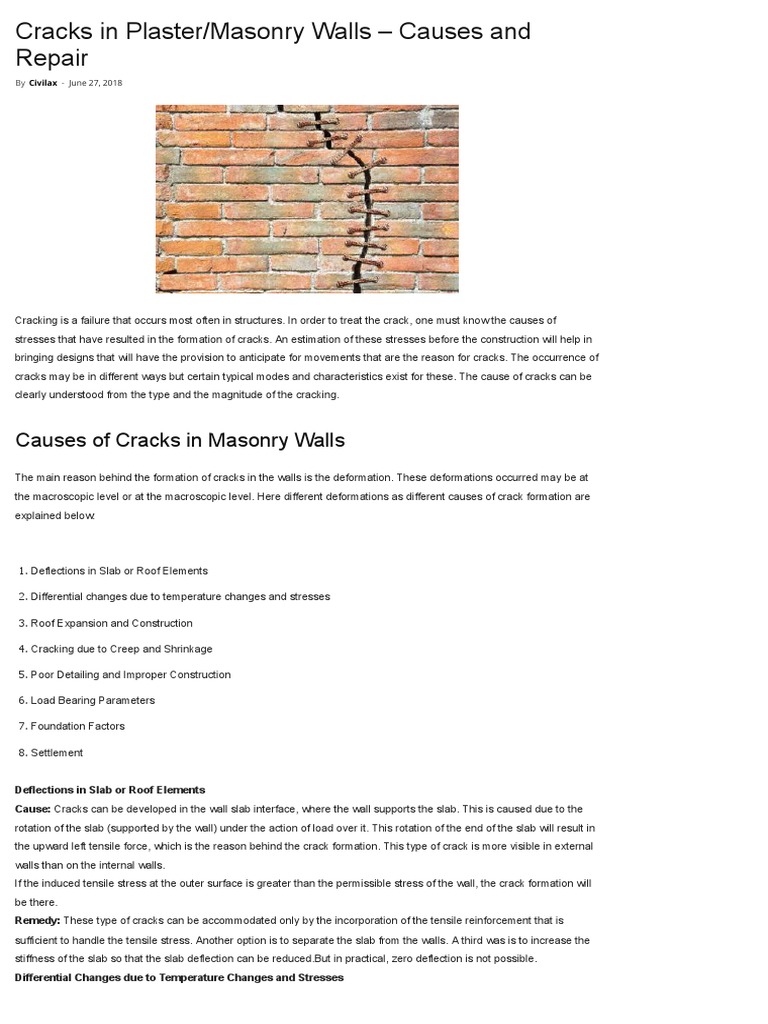 Cracks in Plaster - Masonry Walls - Causes and Repair - Civil ...