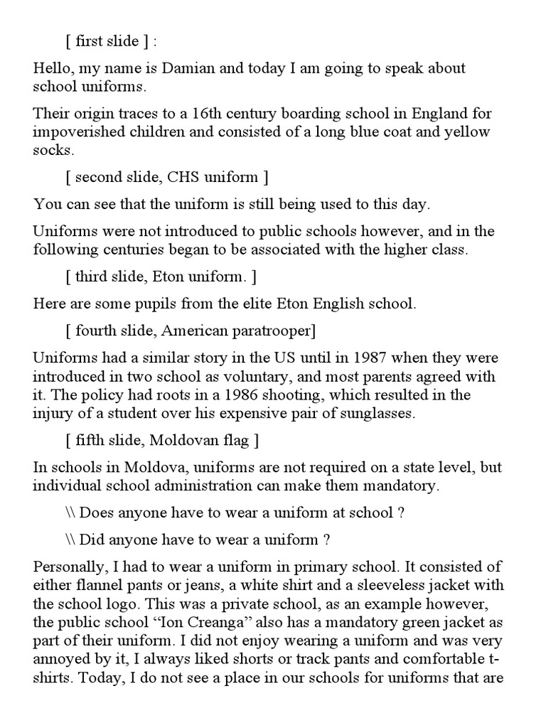 Script For School Uniform Presentation | PDF