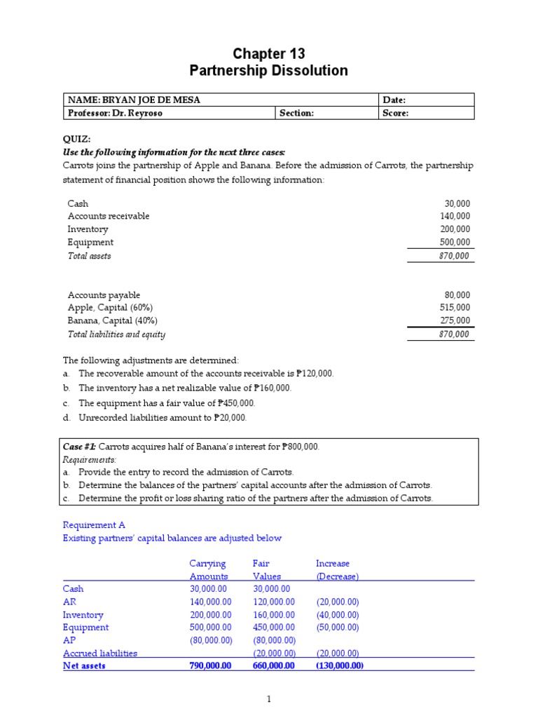 Quizzes Chapter 13 Partnership Dissolution With Answer Pdf