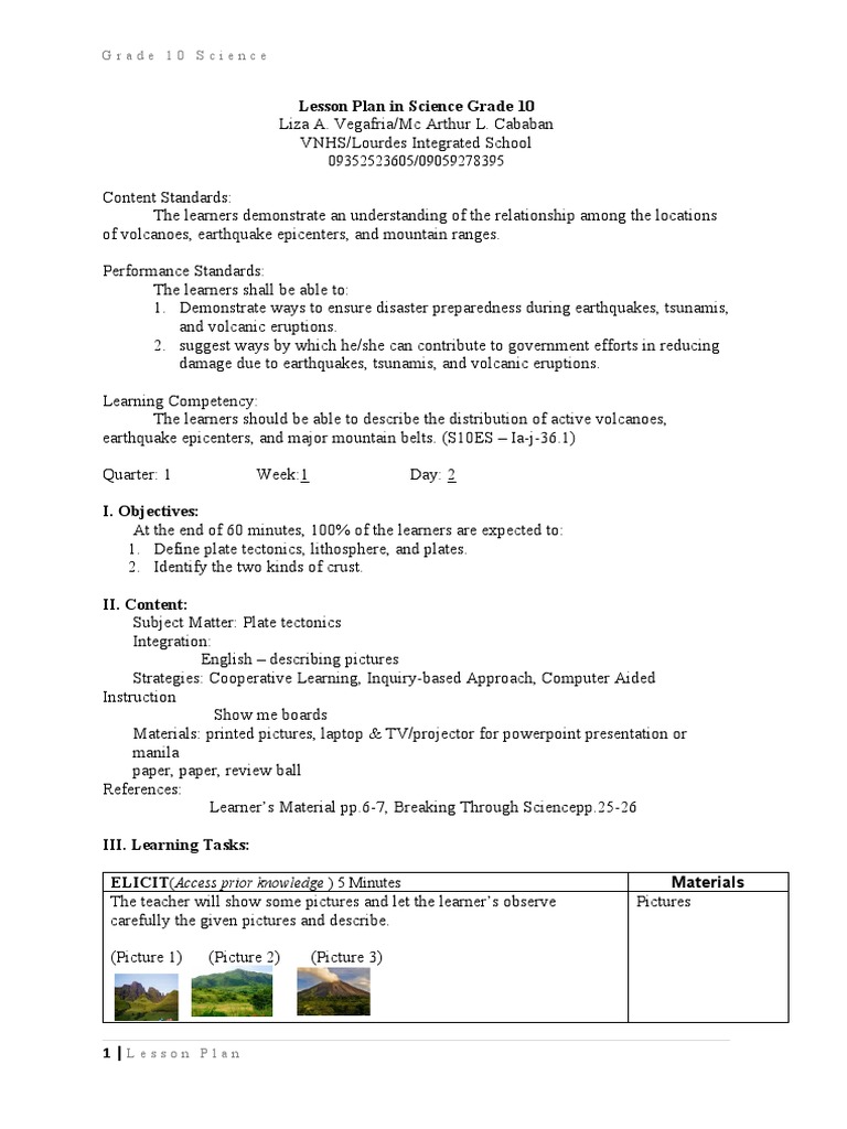 Grade 10 Science Lesson Plan | PDF | Plate Tectonics | Earthquakes