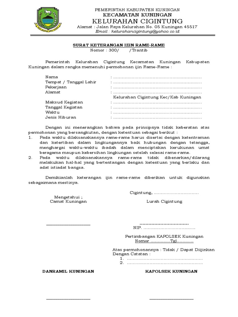 Surat Keterangan Izin Rame-Rame | PDF