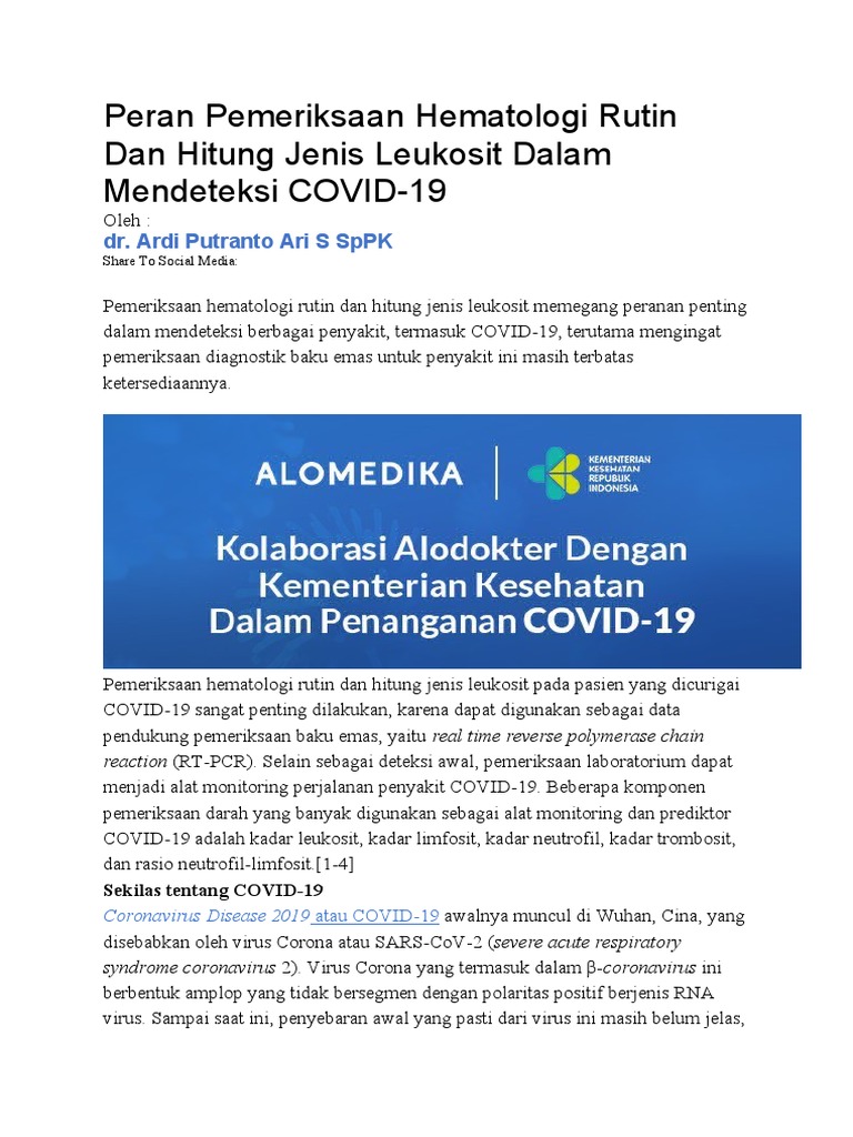 Peran Pemeriksaan Hematologi Rutin Dan Hitung Jenis Leukosit Dalam ...