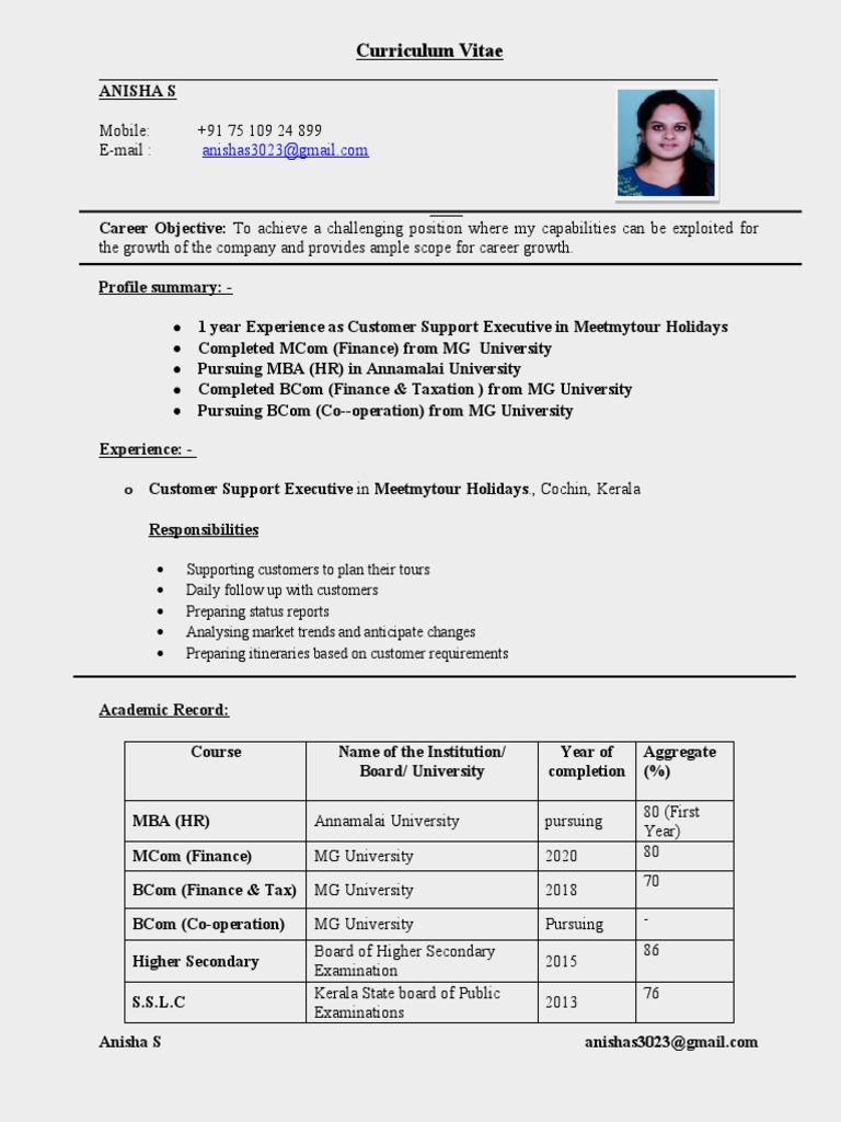 Anisha CV | PDF