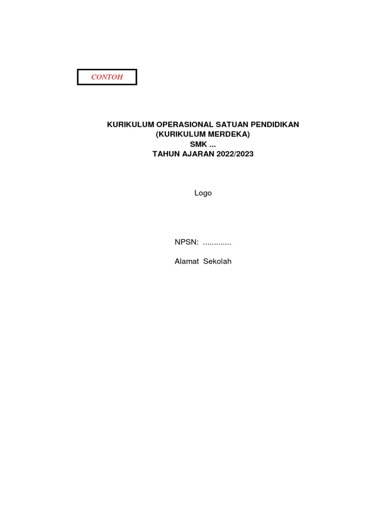 Contoh Halaman Cover-Lembar Pengesahan-Kata Pengantar KOSP Kurikulum Merdeka SMK | PDF